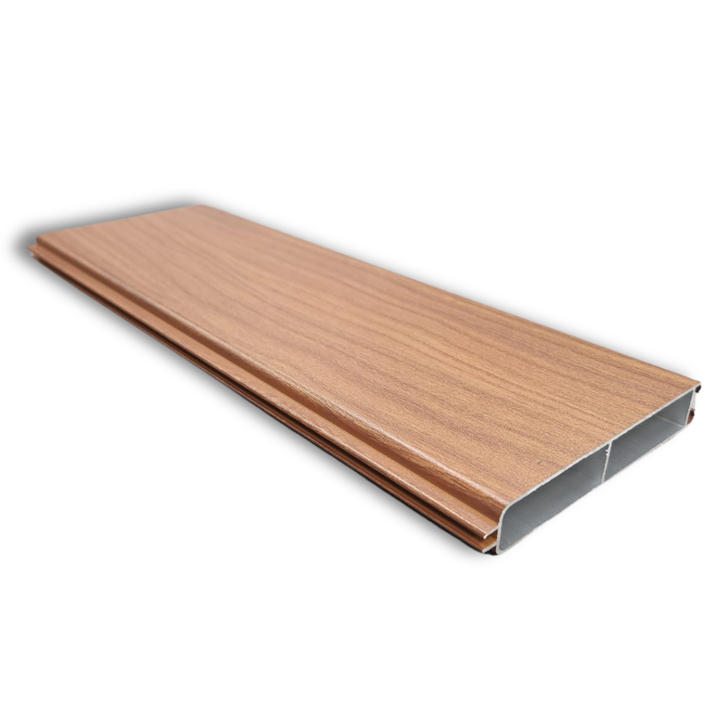 Aluminium Walnut woodgrain 5.65m 100mm width Tongue & groove slat ...