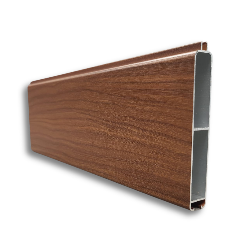 Aluminium Walnut woodgrain 5.65m 100mm width Tongue & groove slat ...